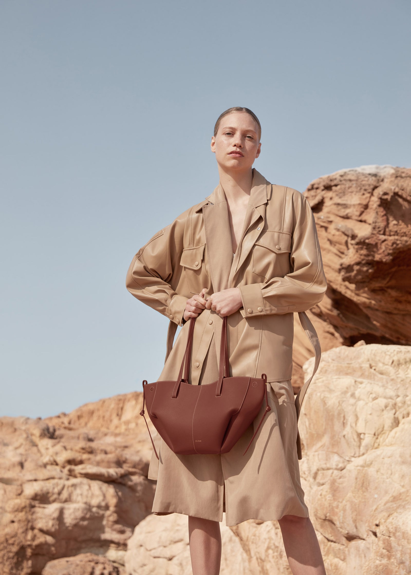 Polène | Bag - Cyme Mini - Textured Cognac – Polène EU