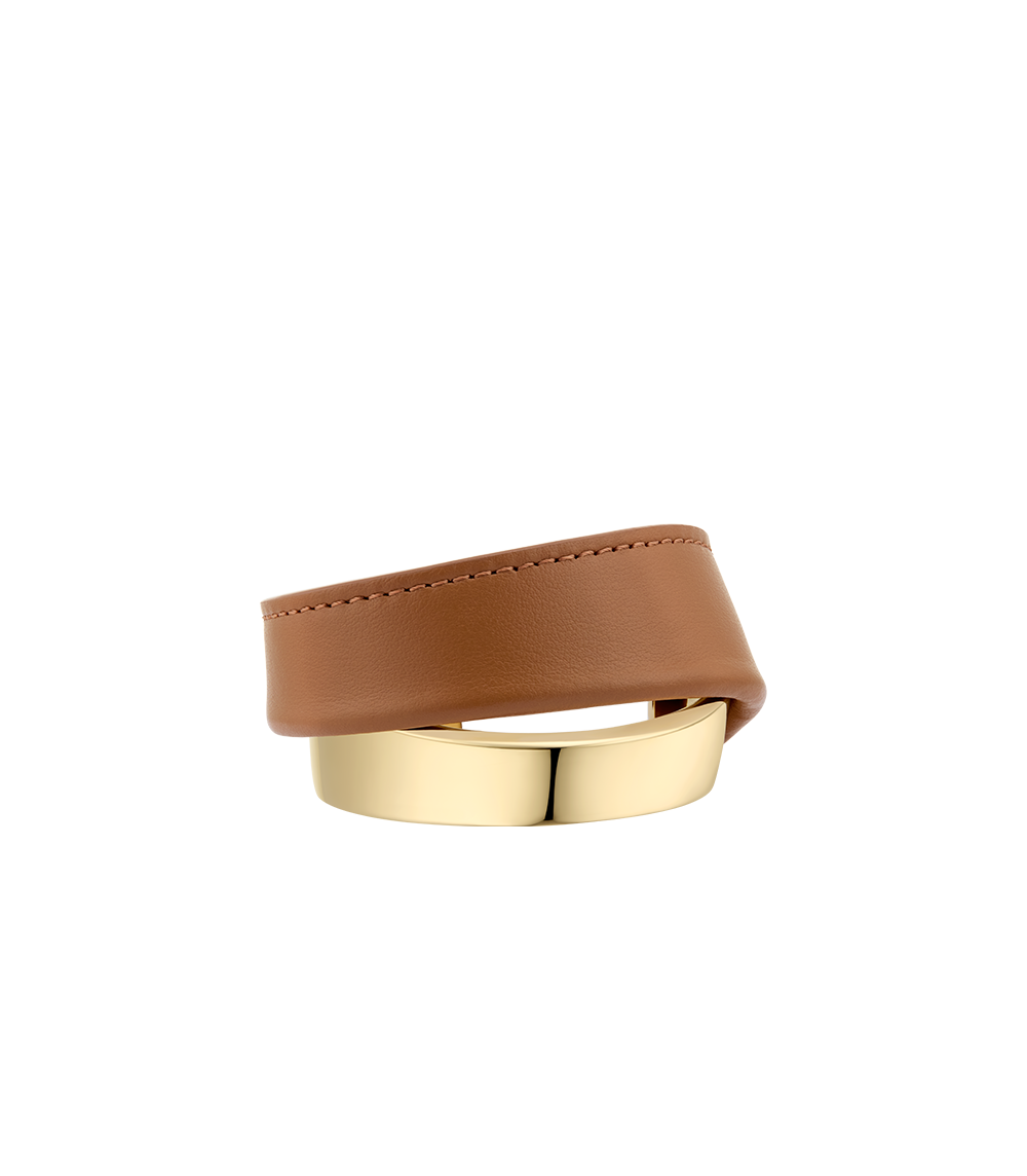 Polène | Cuff - Ormé - Gold Gilded with Camel Leather – Polène EU