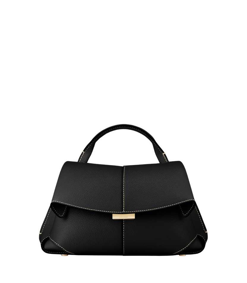 Polène | Bag - Mokki Mini - Textured Black with Ecru Stitching – Polène EU
